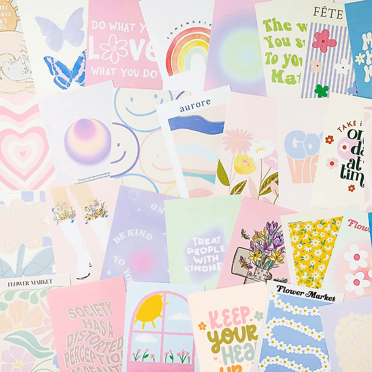 GENSTEUO 70pcs Danish Pastel Wall Collage Kit Aesthetic Pictures, Danish Pastel Room Decor Aesthetic, Cute Posters for Dorm, Wall Decor for Bedroom Teen Girl, Photo Collage Kit