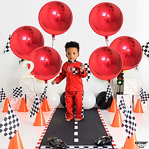 KatchOn, Big Red Metallic Balloons - Pack of 6 | Red Foil Balloons, One Birthday Balloon | Red One Balloon for Berry First Birthday Decorations and Red Birthday Decorations
