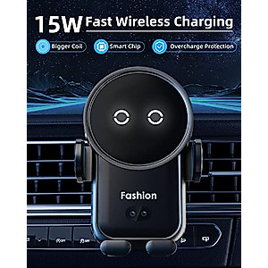 Wireless Car Charger iPhone with Vent Clip,15W Fast Charging Kharly Car Phone Charger Holder,Smart Sensor Auto-Clamping Fashion Phone Holder Mount for Car for iPhone 14 Pro/13 Samsung etc