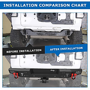 Rear Bumper for Jeep 2007-2018 Wrangler JK Unlimited, HAWKLEY Alloy Steel Full Width JK Rear Bumper with D-ring and 2" Standard Receiver Hitch for 07-18 Wrangler JKU Unlimited 4WD 2WD