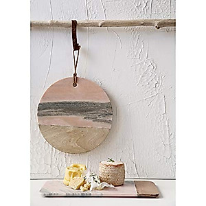 Creative Co-Op Pink/Grey Marble & Mango Wood Round Cheese Board