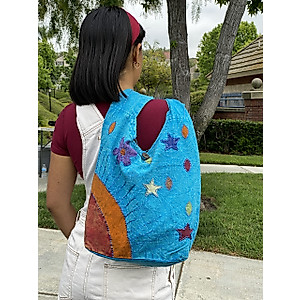 Elements of Nature Bohemian Hand-Stitched Hippie Hippy Shoulder Crossbody Monk Handbag in Blue Large