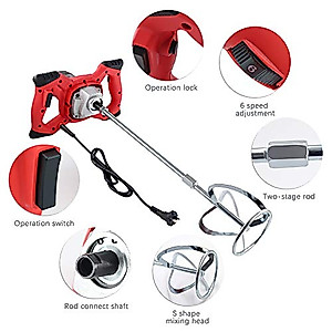 BriSunshine Electric Handheld Cement Mixer,2100W Concrete Paint Mixer Drill,Portable Mud Mixers for Mixing Mortar Plaster,6 Speed Adjustment 110V(UL Certified)