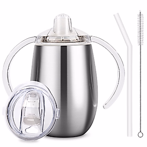 Stainless Steel Sippy Cup with Handle,8oz Spill Proof Insulate Kid Straw Tumbler with Lid,Vacuum Double Handle Sippy Cup with Lid,Double Wall Toddler Travel Mug Tumbler with Handle for School,Outdoor