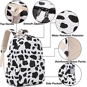 Joyfulife Cow Print Girls Backpack with Lunch Box Kids School Backpack Bookbag Primary Elementary Student Backpack for Girls Set