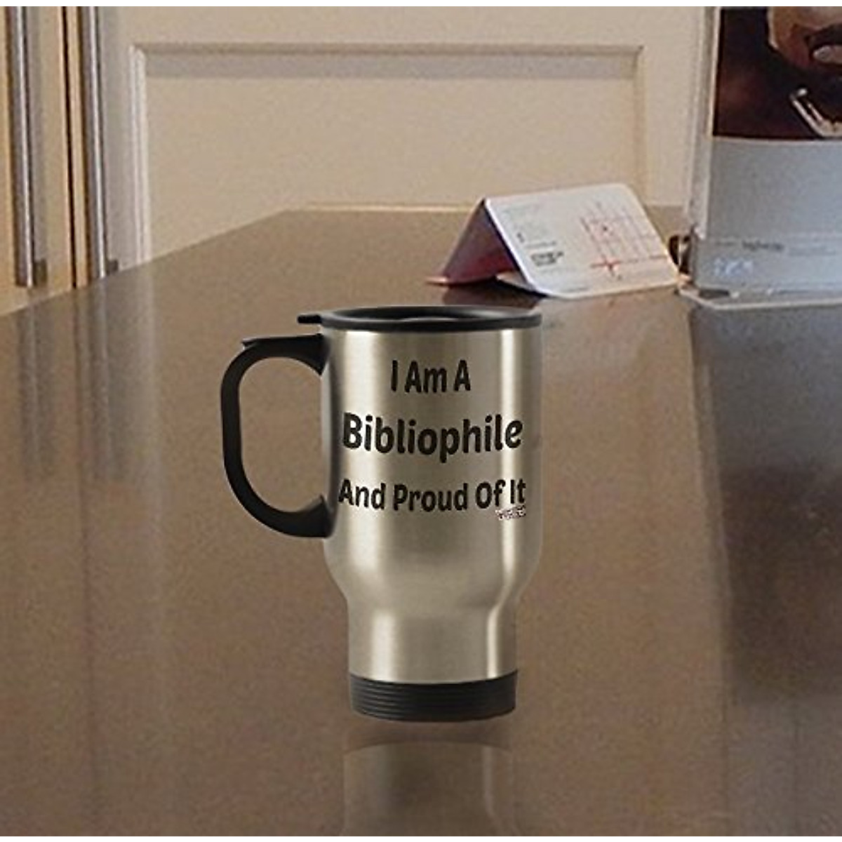 Book Lover Travel Mug - Novelty Gifts, Stainless Steel Insulated Cup By Vitazi Kitchenware - Funny Gift for Bookworms, Readers, Book Nerds, Librarians I Am a Bibliophile And Proud Of It (Silver)