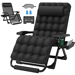 ZENPETIO Oversized Zero Gravity Chair, 33In XXL Zero Gravity Recliner Lounge Chair, Anti Gravity Chair for Indoor and Outdoor, Reclining Camping Chair for Lawn and Patio w/Cushion and Footrest, 500LBS