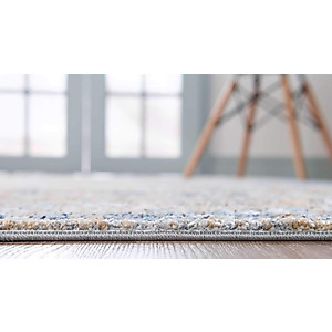Unique Loom Augustus Collection Rustic Traditional, Bohemian Area Rug, 2' 7" x 12' 2", Tan/Blue