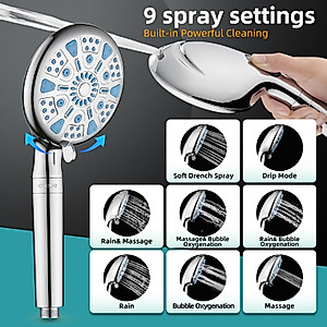 Cobbe 12 Inch All Metal 3-Way Rain Shower Head, High Pressure Shower Head, Dual Shower Heads with Handheld Spray Combo - Upgrade Extension Arm Height Adjustable - 9 Spray Filtered Shower Head, Chrome