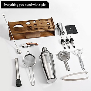 Etens Bartender Kit with Stand and Glass Cocktail Shaker Budnle, 14pc Cocktail Shaker Set and Clear Martini Shaker with Measurement