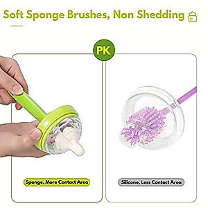 Carebabymore 8 Piece Sponge Nipple Bottle Brushes, Baby Bottle Brush with 3 Piece Nipple Cleaner, 3 Piece Replacement Heads and 2 Piece Straw Brushes, Green