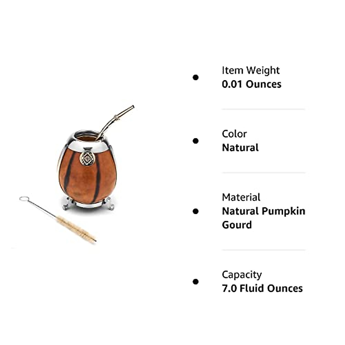 BALIBETOV [New Handmade Yerba Mate Gourd Set - German Silver Trim and Base - [Mate Cup] with Bombilla [Yerba Mate Straw] (Natural)