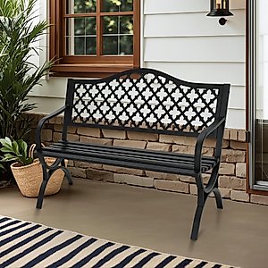 MFSTUDIO 50" Black Outdoor Metal Garden Bench with Arch Legs, Cast Iron Frame Patio Furniture with E-Coating, Perfect for Porch and Yard