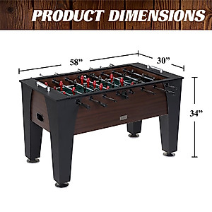 Soccer Foosball Table and Balls Set for Adults, Kids - Indoor Arcade Football Game Room Furniture 58 in Robot Style Players Bead Style Scorers Accessories Included, Brown Black
