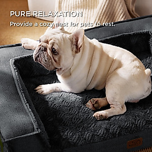 Bedsure Orthopedic Dog Bed for Medium Dogs - Supportive Egg Foam Dog Sofa, Bolster Couch Pet Bed with Removable Waterproof Washable Cover, Comfy Plush Velvet Fluff Surface, Nonskid Bottom, Charcoal
