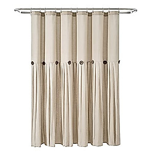 Lush Decor Linen Button Farmhouse Shower Curtain Pleated Two Tone Design for Bathroom, 72" x 72", Dark Linen