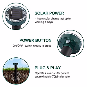 ELLASSAY Ultrasonic Mole Repellent Solar Powered 8 Pack Sonic Mole Deterrent Spikes,Snake Gopher Vole Repellent for Lawn Garden & Yard,Gopher Deterrent,Groundhog Repeller