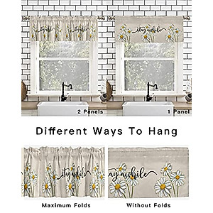 Homechoid Farmhouse Flower Curtain Valance for Windows/Living Room/Kitchen/Bathroom/Farmhouse, Gold White Daisy Floral Watercolor Short Rod Pocket Tier Curtain Window Treatment 1 Panel 54x18