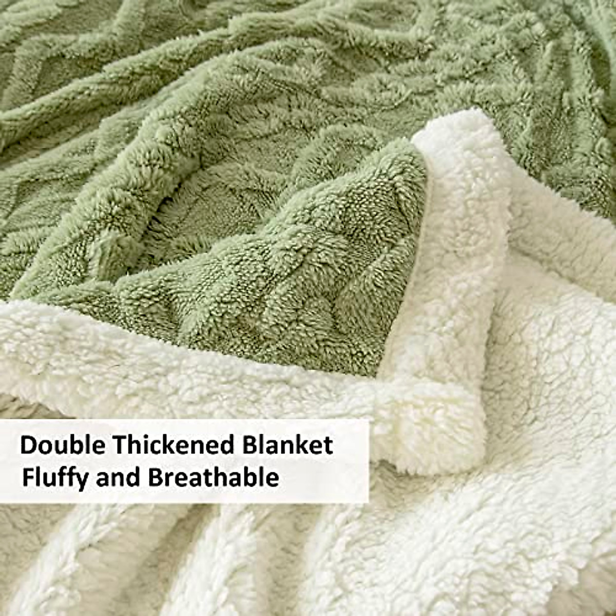 Plush Thick Sherpa Throw Blanket - Soft Warm Breathable Fleece Velvet Blanket with 3D Stylish Cable Pattern for Bed Sofa Recliner Chair - Fluffy Throw Size 50"×60", Sage Green
