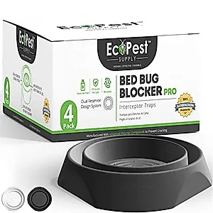 Bed Bug Interceptors – 4 Pack | Bed Bug Blocker (Pro) Interceptor Traps | Insect Trap, Monitor, and Detector for Bed Legs (Black)