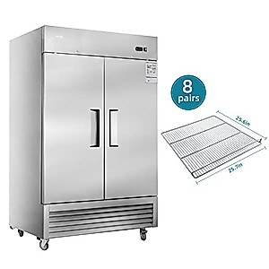 INSONG 54" Commercial Freezer, 49 cu.ft with 2 Solid Door Stainless Steel Reach-in Freezer for Restaurant, Bar, Shop, Residential