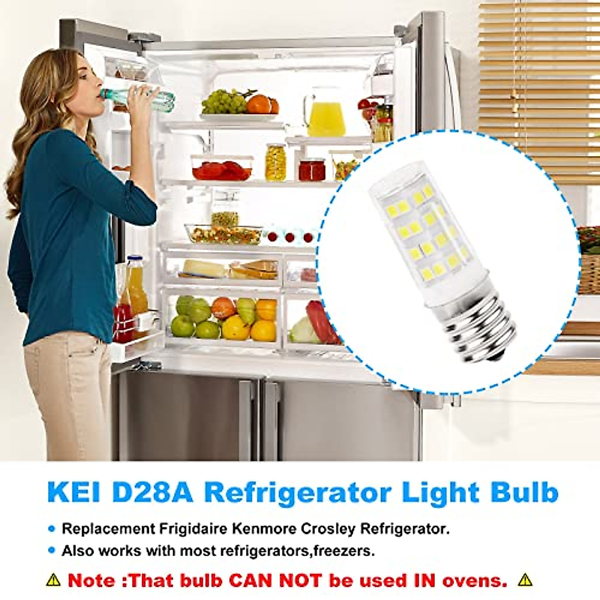 Kscjdg KEI D28A KEL2811 Refrigerator Light Bulb for Frigidaire Kenmore Crosley Refrigerator LED Bulb 5304517886-2Pack