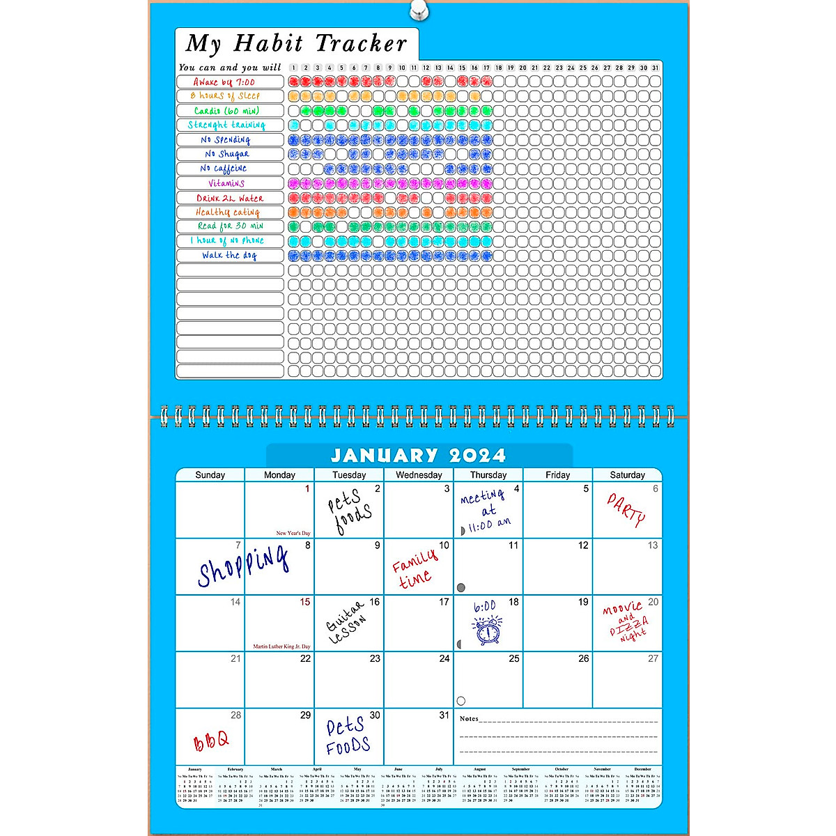 2024 Monthly Desktop/Wall Calendar/Planner - Habit Tracker - Daily, Weekly & Monthly Goal Motivational Habit Tracking Journal Inspirational - (Edition #07)