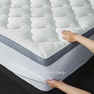 Powdion Mattress Topper King, Soft Plush Cooling Down Alternative Pillow Top Mattress Topper King for Back Pain,Thick Mattress Pad Bed Topper with 8-21" Deep Pocket