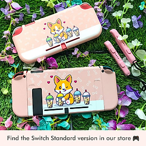 BelugaDesign Corgi Boba Case | Cute Kawaii Dog Bubble Tea Pastel Pet Cover | Snap Shell Compatible with Nintendo Switch (Switch Lite, Pink)