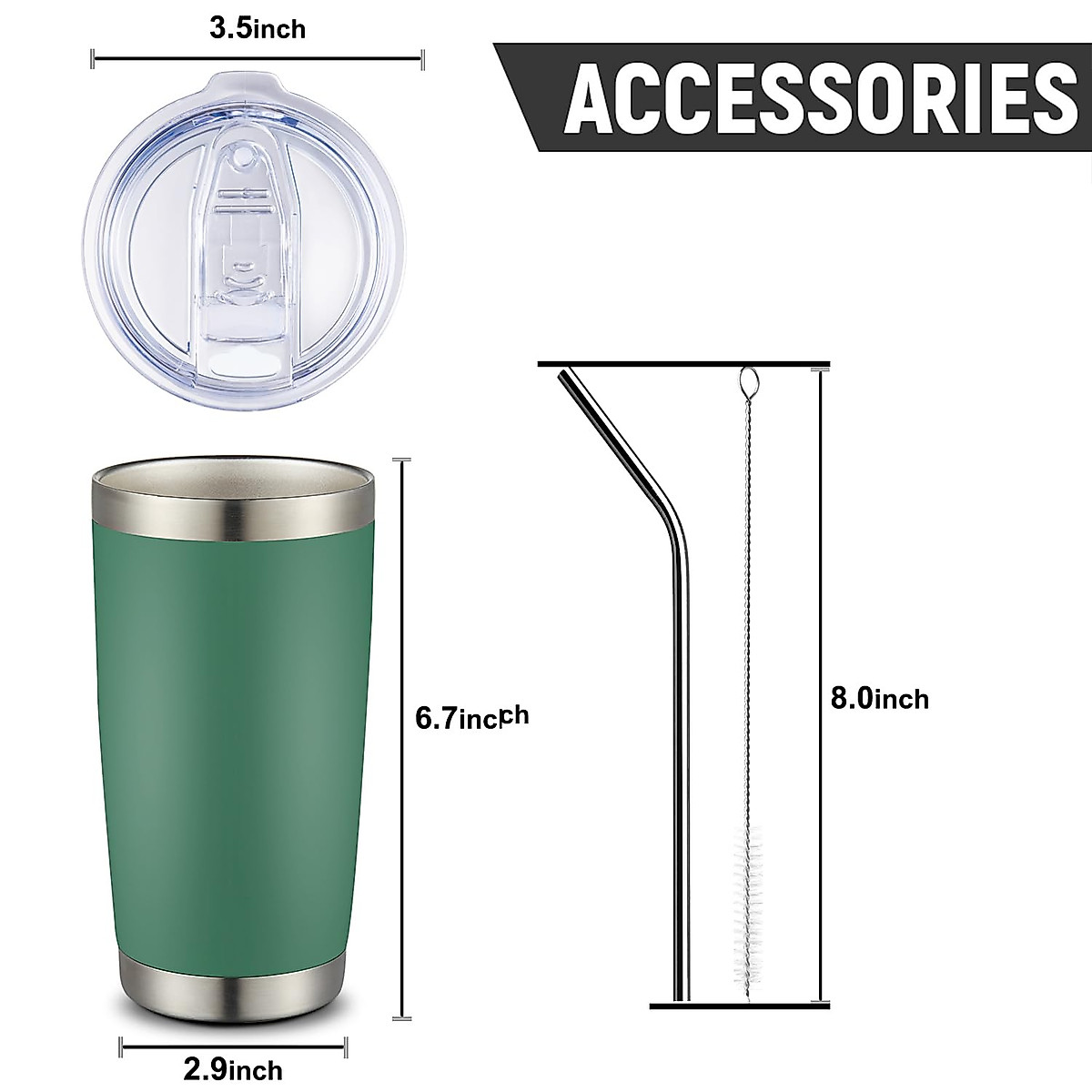 COMOOO 20oz Double Wall Vacuum Insulated Travel Mug, Stainless Steel Tumbler with Lid and Straw Durable Powder Coated Insulated Coffee Cup for Cold & Hot Drinks（Dark Green, 1 Pack）