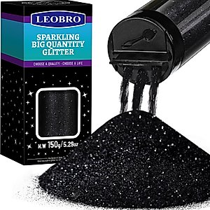 LEOBRO Glitter, Black Glitter, 150g/5.29oz Black Fine Glitter, Glitter for Crafts, Black Glitter Powder Craft Glitter Glitter, Extra Fine Glitter for Resin Crafts DIY Halloween Decorations, 0.2MM