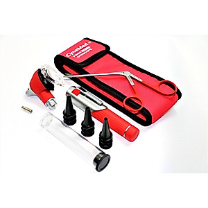 Premium Student Home Use Led Bright Light ENT Diagnostic Otoscope Pocket Size Red Plus Alligator Ear Nose Forceps Plus 1 Extra Replacement Bulb Cynamed