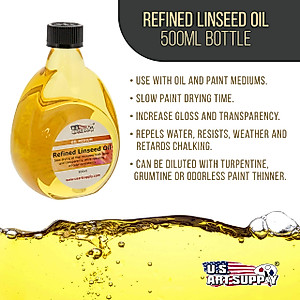 U.S. Art Supply - Refined Linseed Oil -, 500ml / 16.9 Fluid Ounce Container