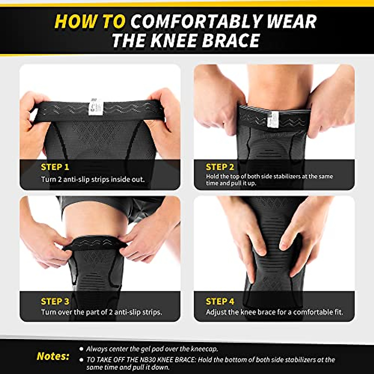 CAMBIVO Knee Braces for Knee Pain, 2 Pack Knee Compression Sleeves, Knee Support with Side Stabilizers & Patella Gel Pad for Workout, Knee Pain Relief, Arthritis（X-Large, STS-Black）