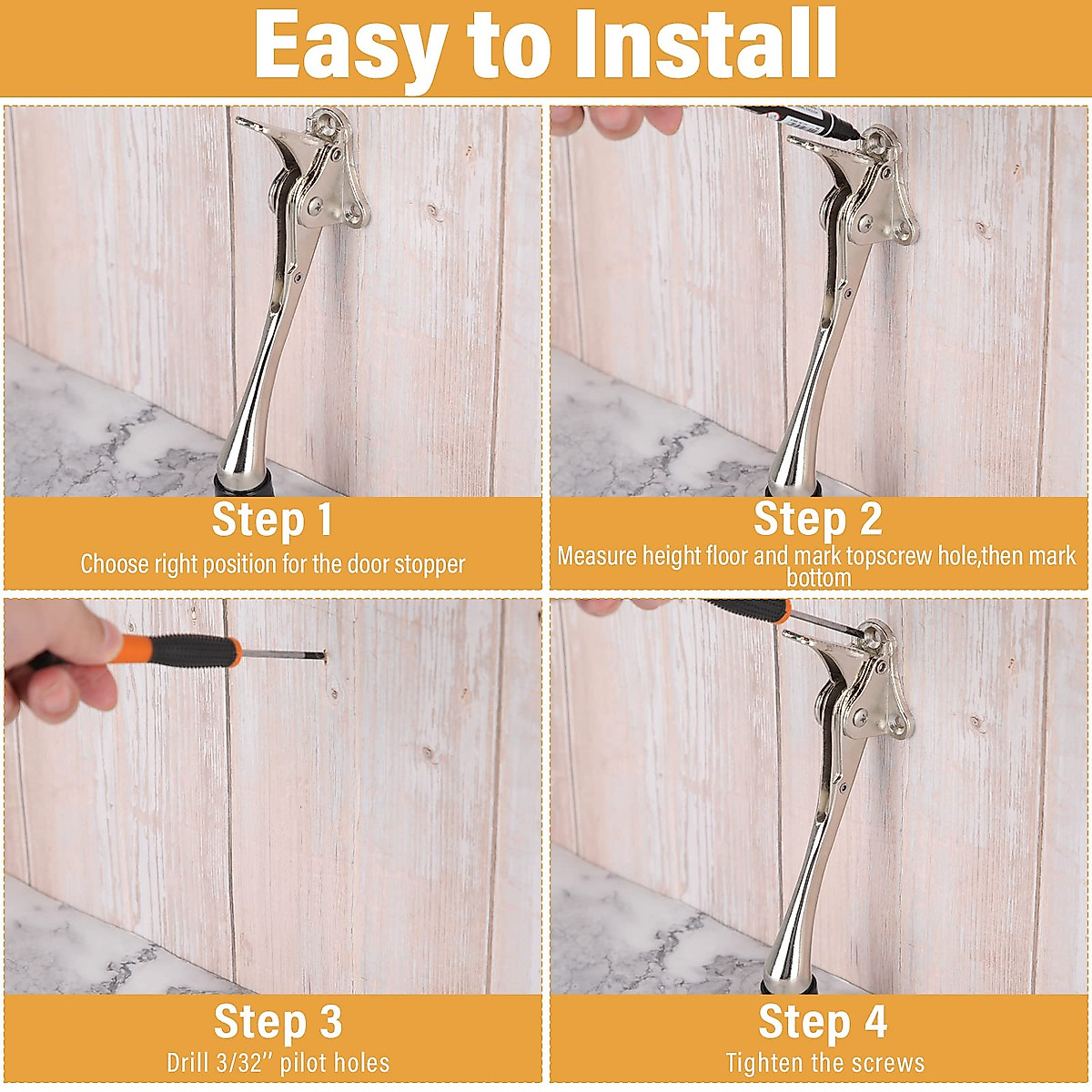 12 Pack 6 Inch Door Stoppers Kick Down Door Stopper Hands Free Kick Door Stop Bulk Heavy Duty Metal Door Kickstand Flip Down Door Stops for Bottom of Door with Adjustable Height and Rubber Tip