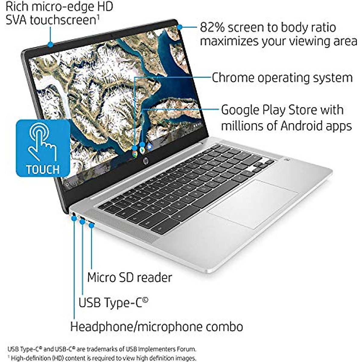 HP 14in Touchscreen Chromebook Intel Celeron N4000 4GB RAM 32GB eMMC Chrome OS14a-na0030nr Mineral Silver (Renewed)