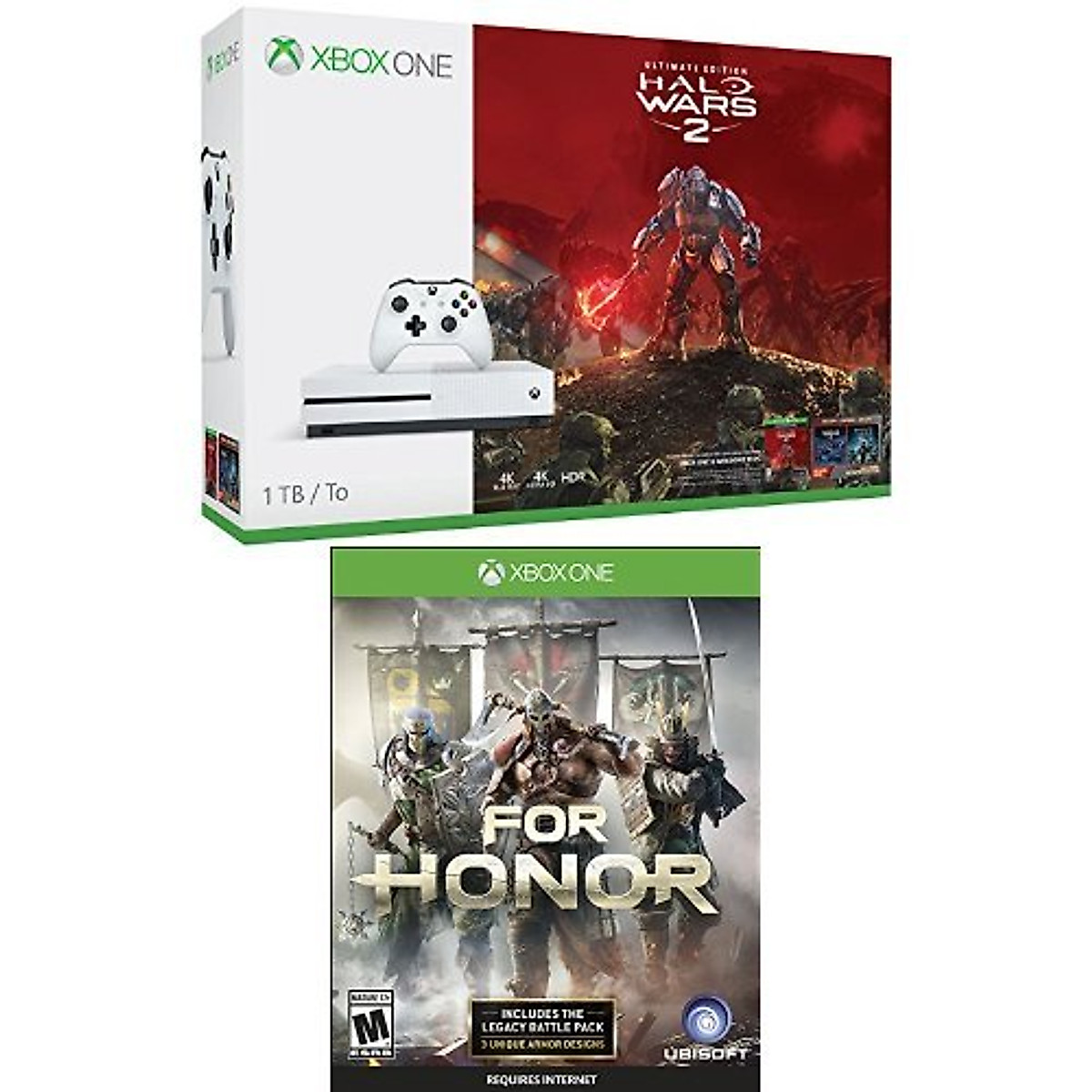 Xbox One S 1TB Console - Halo Wars 2 Bundle + For Honor
