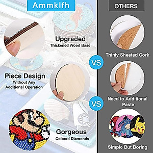 8 PCS Diamond Painting Coasters Kits with Holder - Cartoon Diamond Art Coasters for Adults Kids Beginner,DIY Child Memery Round Full Drill Diamond Dot Paint by Number Stitch Arts and Crafts Gift