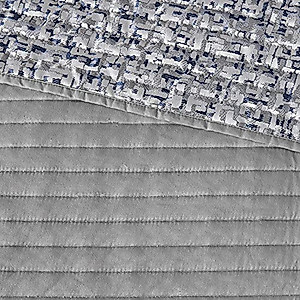 Madison Park King Quilt Set Lustrous Jacquard & Glitter Accent Coverlet Set for King Size Bed - All Season, Lightweight King Quilt Set, Shams, Decorative Pillow, King/Cal King Chevron Grey/Navy