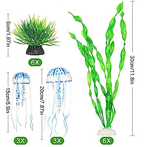 BEGONDIS 18Pcs Artificial Jelly Fish Artificial Aquarium Plants Plants Set, Fake Aquatic Plastic Plants Artificial Fish Tank Plants for Aquarium Decorations