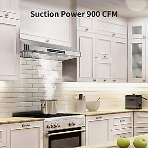 IKTCH 30 inch Under Cabinet Range Hood, 900 CFM Range Hood with 4 Speed Gesture Sensing&Touch Control Panel, Stainless Steel Range Hood 30 inch with 2 Pcs Baffle Filters