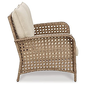 Signature Design by Ashley Braylee Outdoor 2 Piece Patio Driftwood Resin Wicker Cushioned Loveseat and Table, Rustic