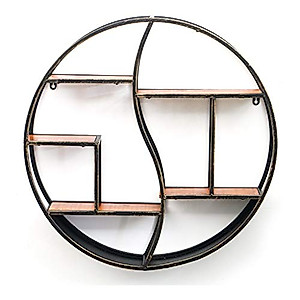 JYXCOSHELF Home Shelves, Wall-Mounted Shelving Units Industrial Wind Home Bar Cafe Decorative Shelf Multi-Layer Solid Wood Flower Stand Round Wrought Iron Clapboard Rack,Storage Racks