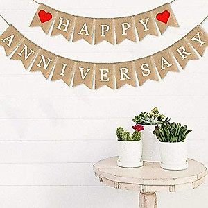 SWYOUN Burlap Happy Anniversary Banner Party Bunting Garland Wedding Decoration Supplies
