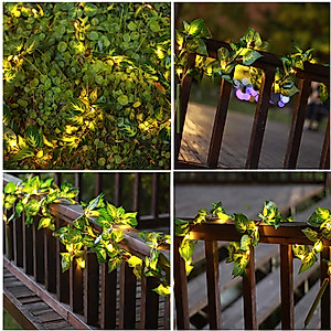 YJFWAL Artificial Green Ivy Leaf Garland String Lights - 6.5ft 1 Vine Fairy Lights with 2Pcs 30 LED String Lights, Battery Operated Fake Greenery Decor for Home, Garden, Party, Weddings, and Walls