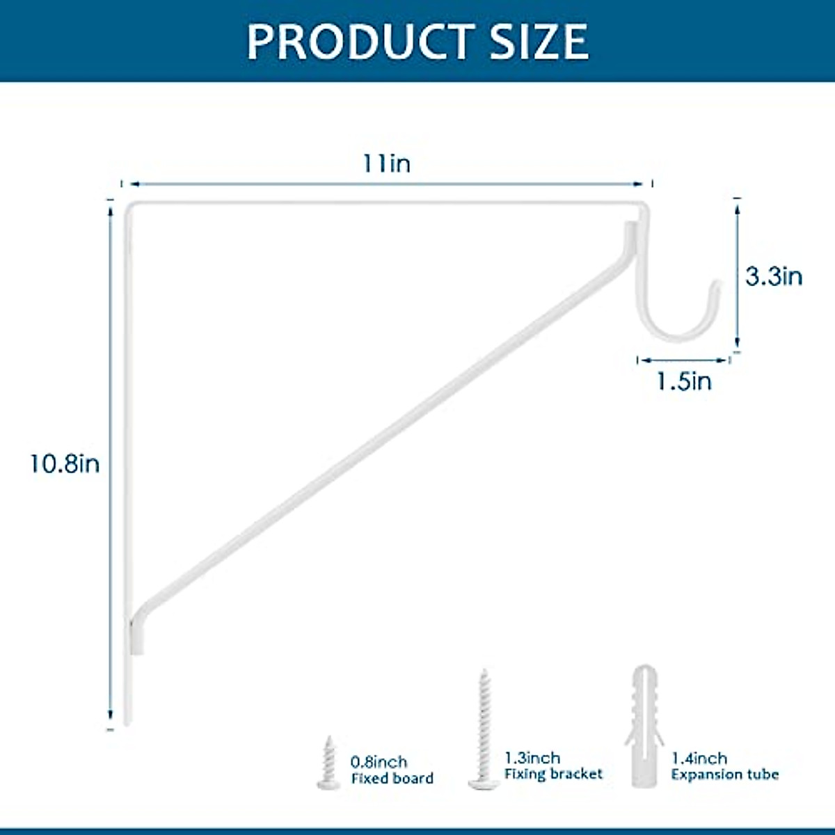 4PCS Heavy Duty Closet Rod Brackets 11 x 11 Inch, 1-3/8Inch Diameter Shelf and Rod Bracket Holder for Home and Closet Decor, White Wall Mount Closet Pole Supports Bracket Hook with Fixed Hardware