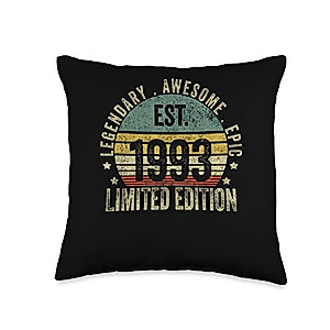 Retro Est 1993 Limited Edition Born in 1993 Gifts 30th Birthday Vintage 30 Year Old Est 1993 Limited Edition Throw Pillow, 16x16, Multicolor