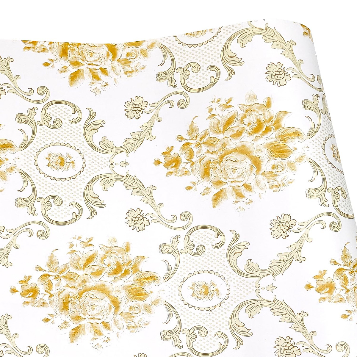 Yifely Gold Damask Self Adhesive Shelf Drawer Liner Decorative Storange Organizers Cabinets Lining Paper Easy to Remove 17.8 Inch by 9.8 Feet