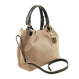Tuscany Leather TL KeyLuck - Woven printed leather shopping bag - TL141573 (Beige)