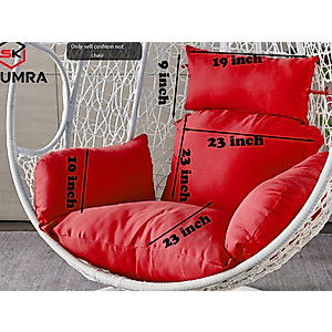 SK CHUMRA Egg Chair Cushion Hanging Basket Chair Pads Wicker Rattan Hanging Seat Cushion Nonslip Soft Headrest & Armrest Outdoor Porch Backyard UV Resistant Patio Hammock Swing Cushions (Red)